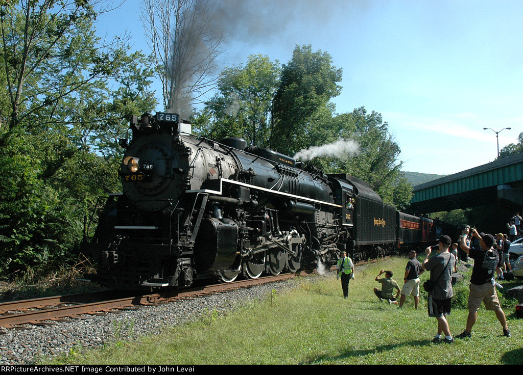 Nickel Plate 765 and its train approaching the DWG station