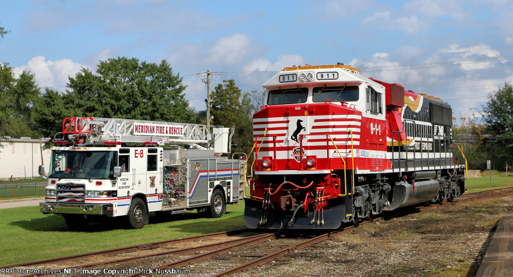 NS #911 with Meridian Fire & Rescue ladder truck E-8