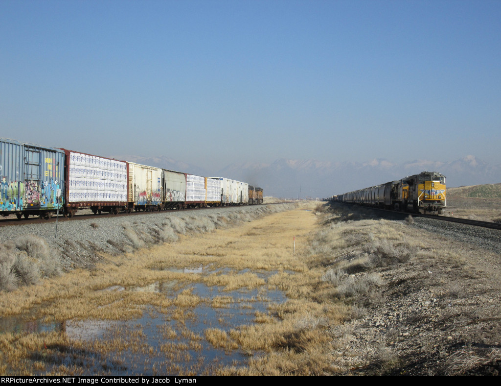 Looking down two trains as seen from the 7200 W crossings.