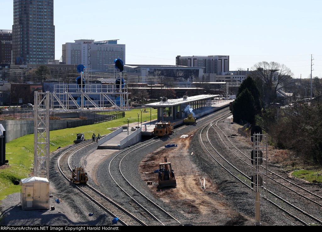 View from the Boylan Street bridge of the new platforms and trackwork