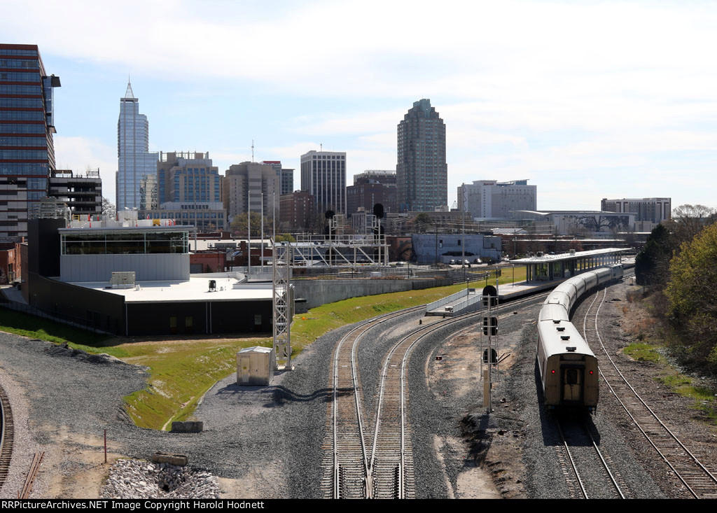 Amtrak train 80, the Carolinian, rolls into the old station