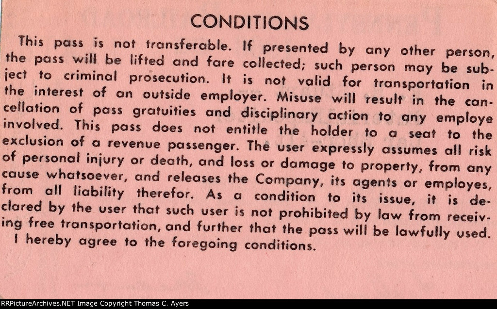 PRR Employe R.H. Stuart Pass, Reverse Side, 1963