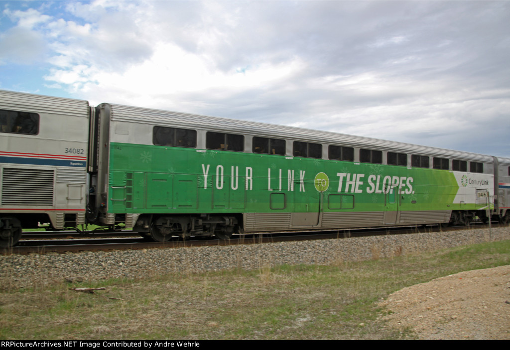 AMTK 31042 one of three cars given the CenturyLink billboard for Denver ...