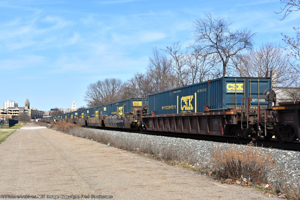 A long string of CSX containers.