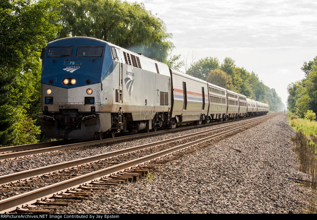 AMTK 75 leads the Lake Shore Limited west