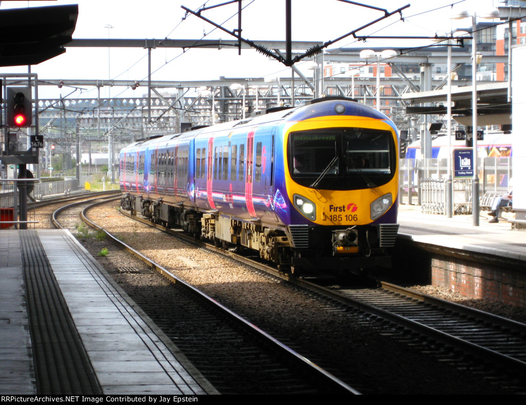 Trans-Pennine Express train arrives at Leeds