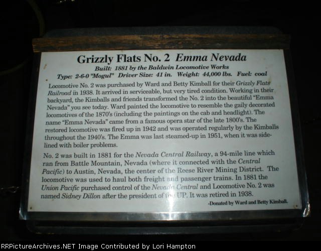 Information sign on Emma Nevada