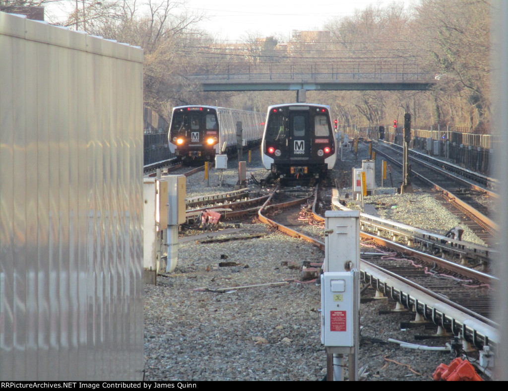 WMATA 7000 series passing parked 7000 series at Silver spring pocket track