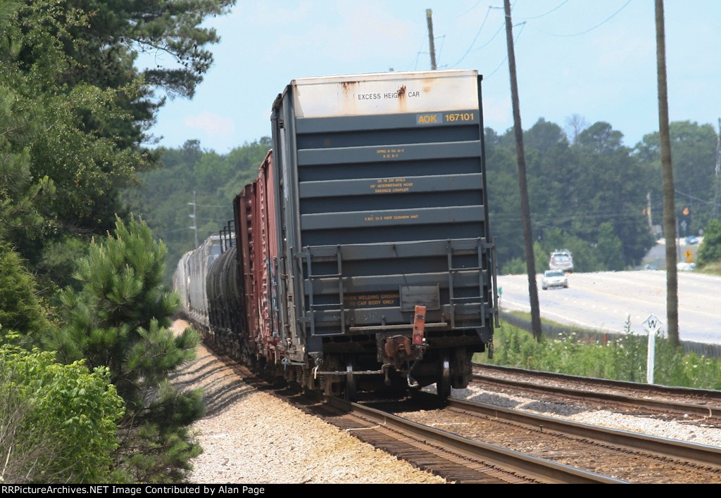 AOK box car 167101 at the tail end of SB mixed freight