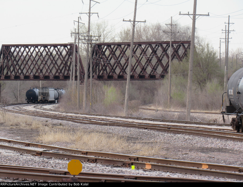 Looking North at Keystone Steel & Wire Yard & Trestle down tracks