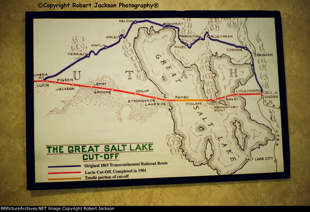 Map of "Golden Spike" route and "Lucin Cutoff" accross the Great Salt ...