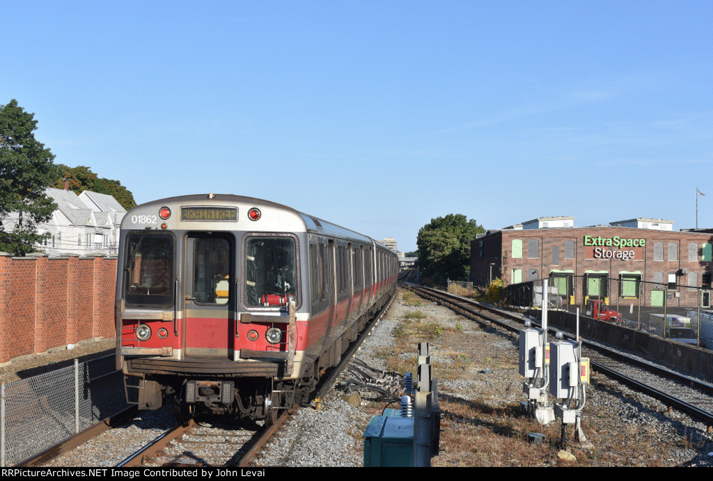 T Red Line train consisting of Bombardiar Cars approaching Wollaston ...