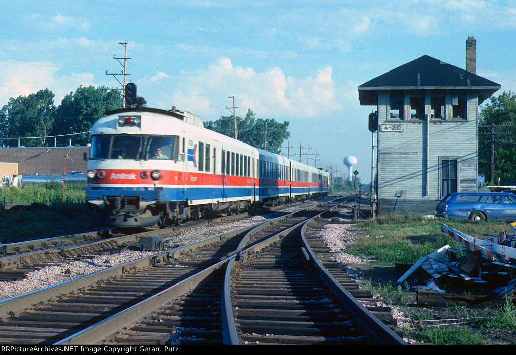 e/b Amtrak RTG Turbo train passed Tower A-20