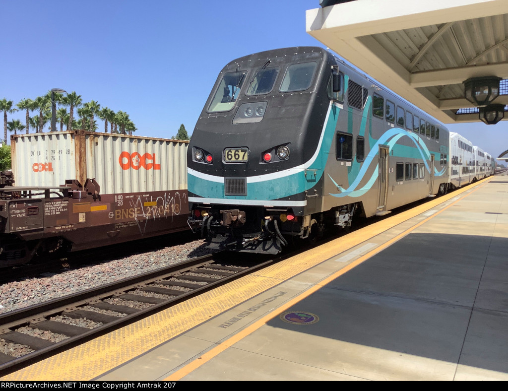 Metrolink Rotem Cab Car #667 and Some Intermodal Equipment at Buena Park