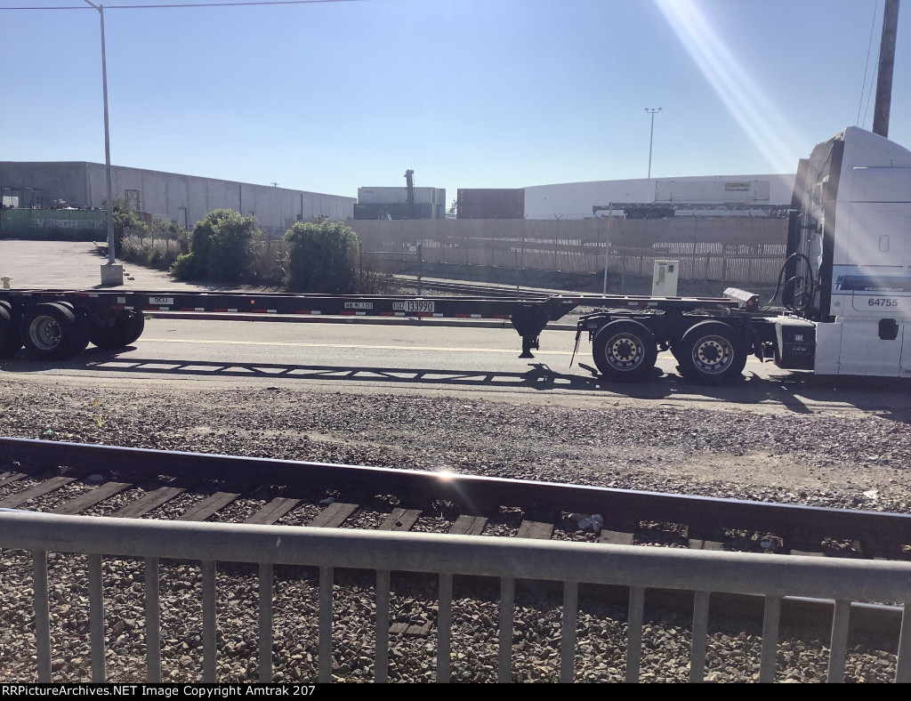 A Baretable DCLI Road Chassis Goes to Pick Up a Container at Commerce