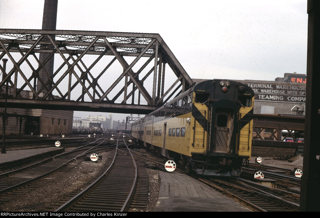 C&NW Bi-Level train at downtown Chicago terminal.