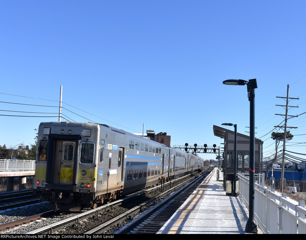 LIRR C3 Bilevel Cab Car # 5021 trails on Train # 6512 as it heads to ...