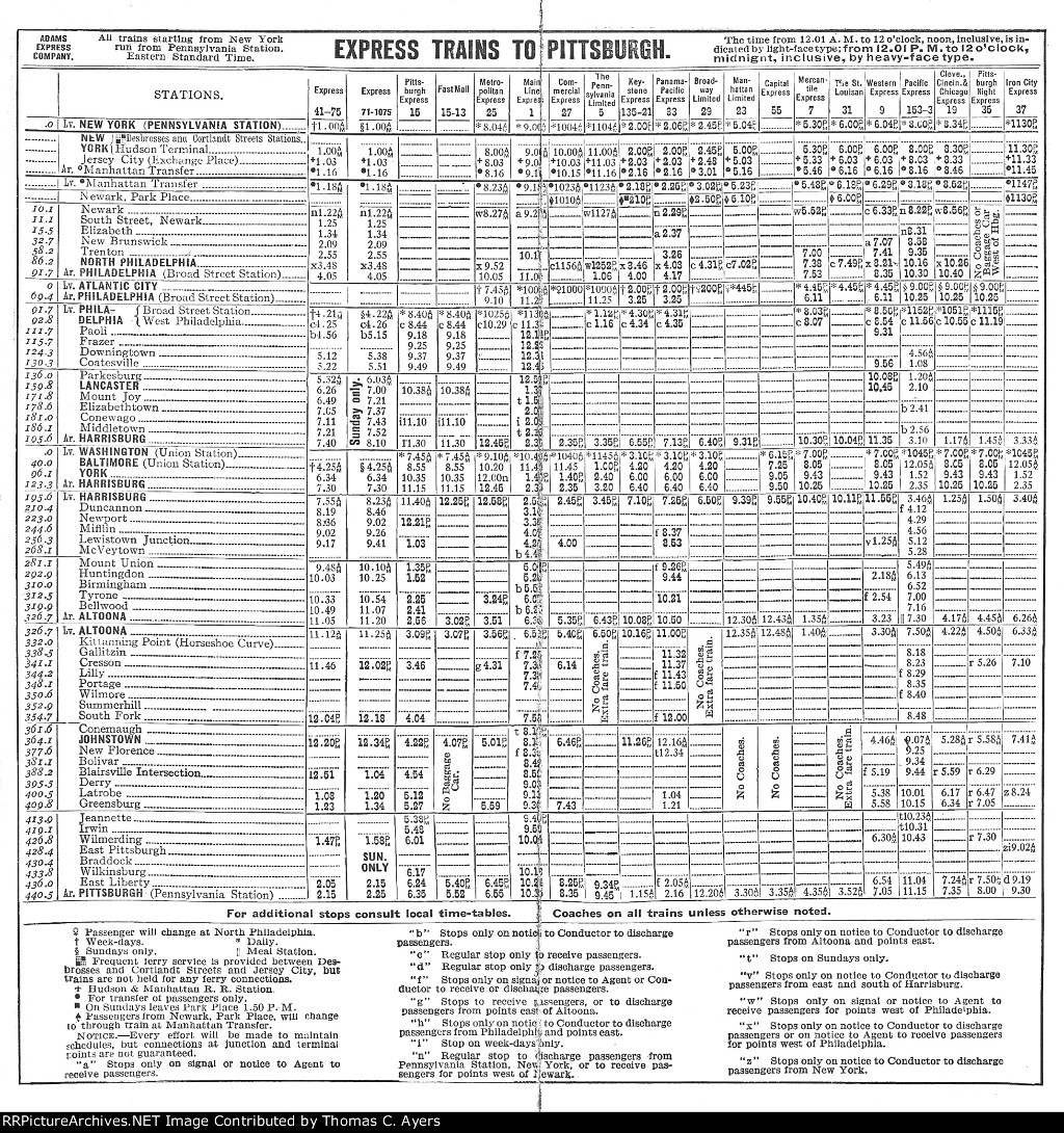PRR Time Table: Pittsburgh Division, Side B, Frame #1 of 2, 1914