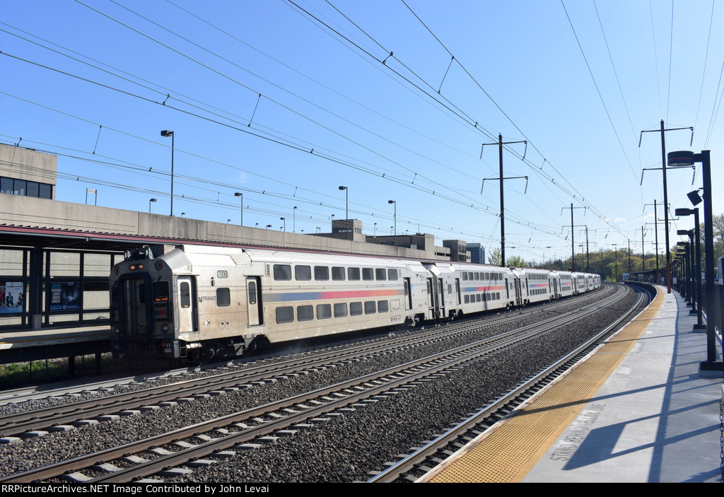 Eastbound NJT Multilevel Set with the cab control car leading departing ...
