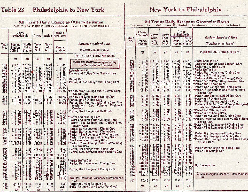 1958 PRR New York City Schedules