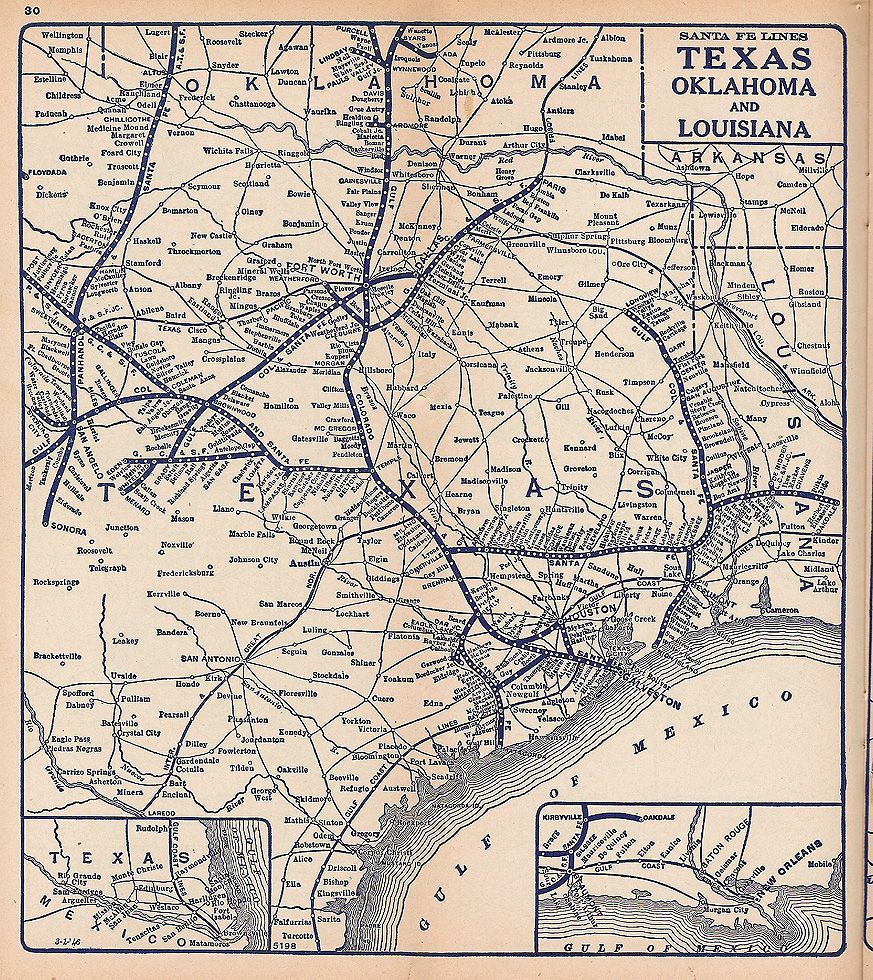 1947 ATSF Texas - Oklahoma - Louisiana Route Map
