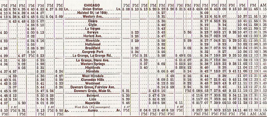 1971 Burlington Northern Suburban Timetable