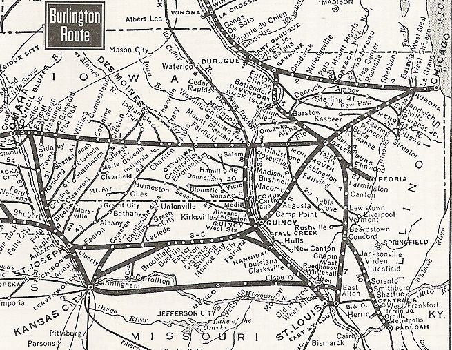 1953 Burlington Route Map - IL, IA, MO