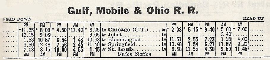 1956 GM&O Condensed Timetable