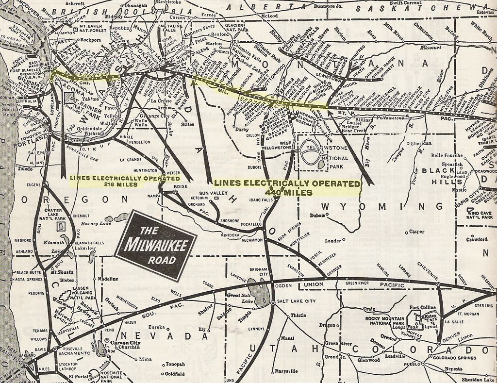 1956 Milwaukee Road Pacific Northwest System Map