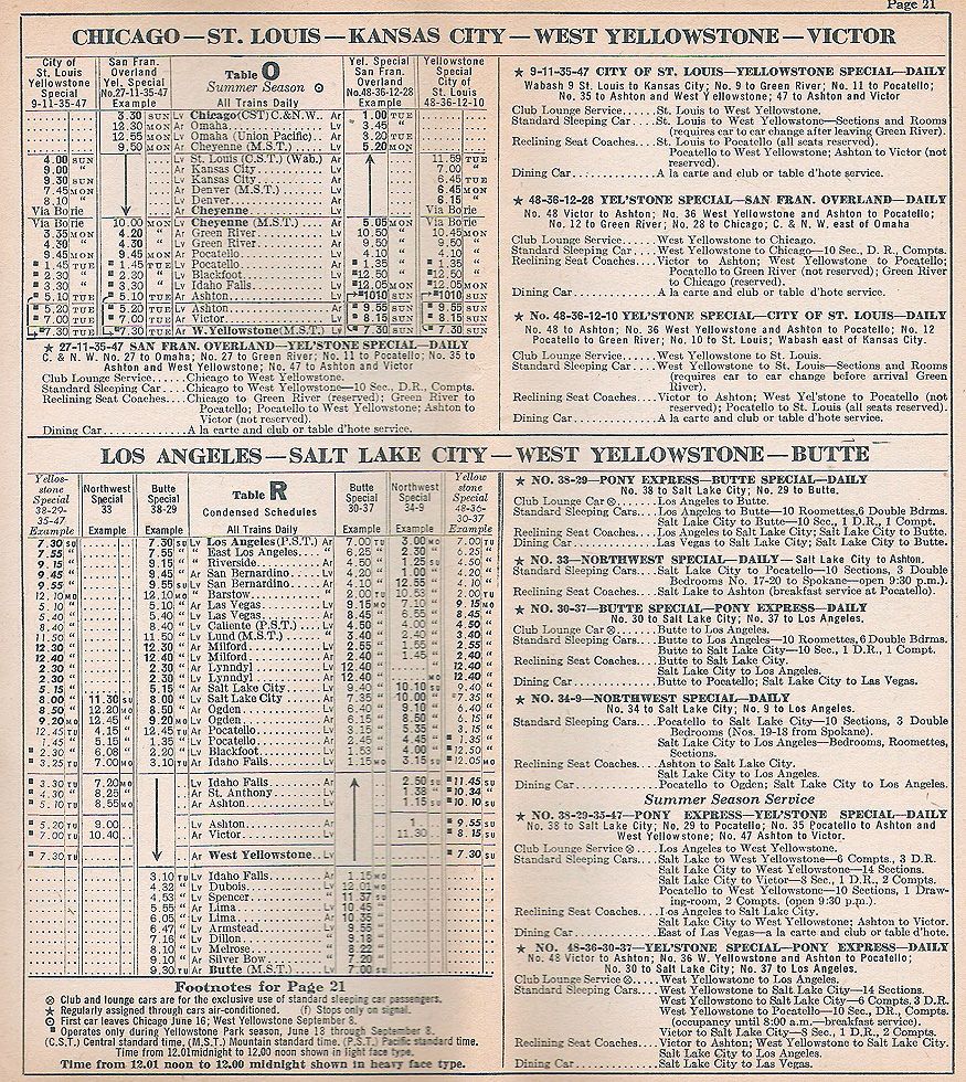 1952 UP Yellowstone Special Timetable