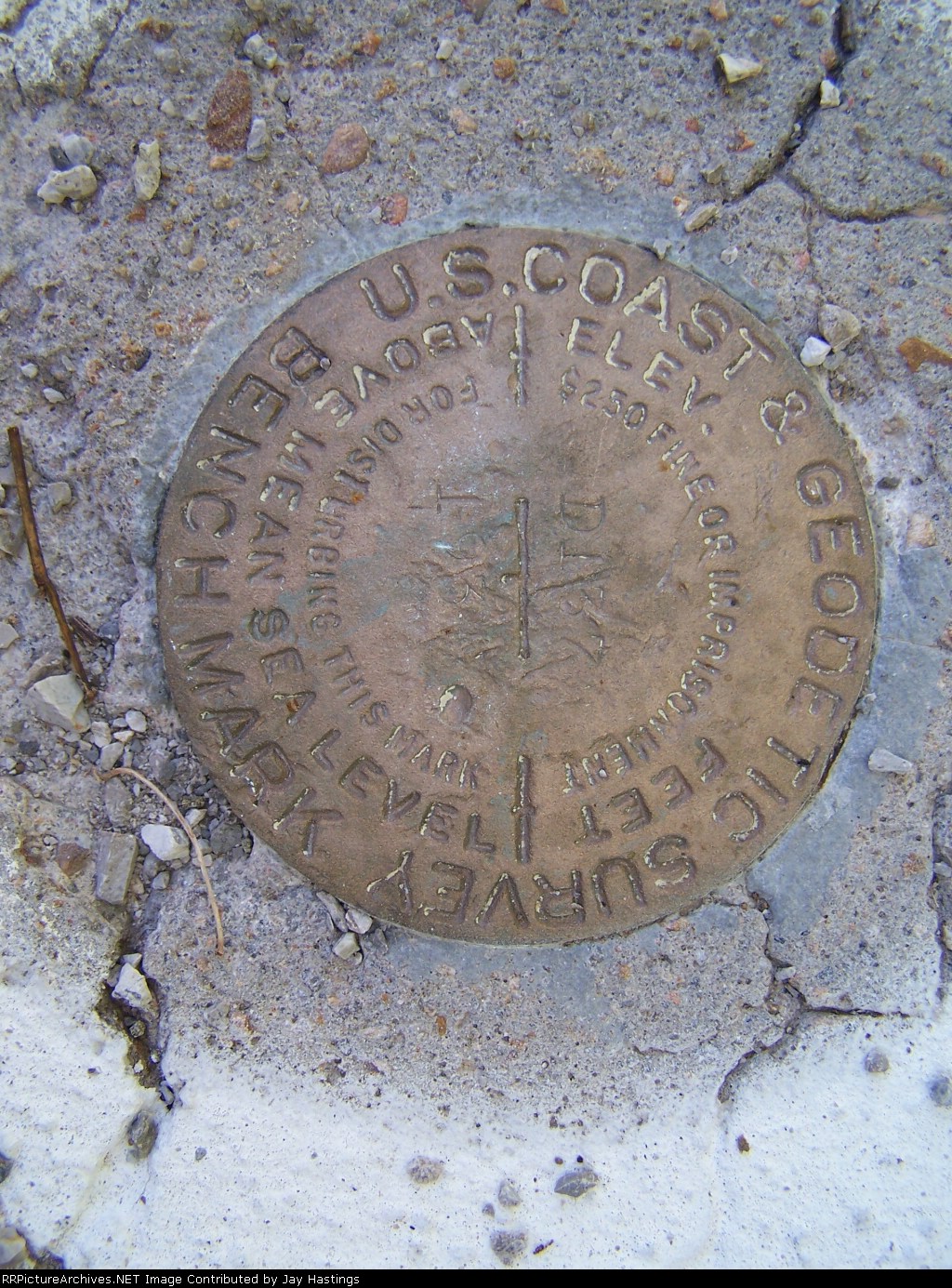 Survey marker on bridge 1,934 feet above sea level