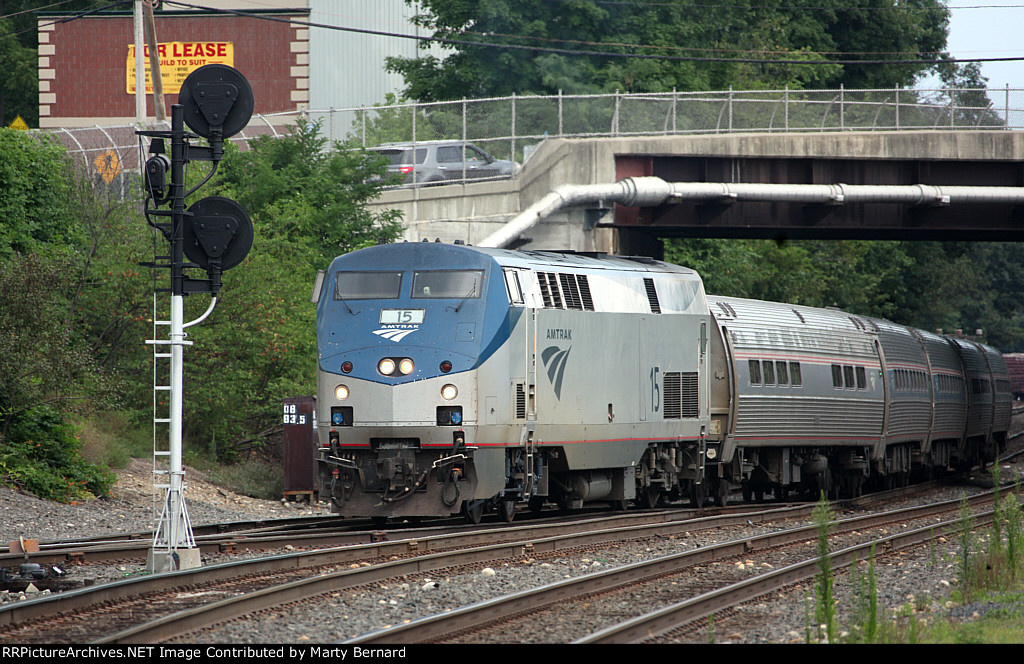 AMTK 15 With Tr 56 Heading Toward Amherst After Changing Ends