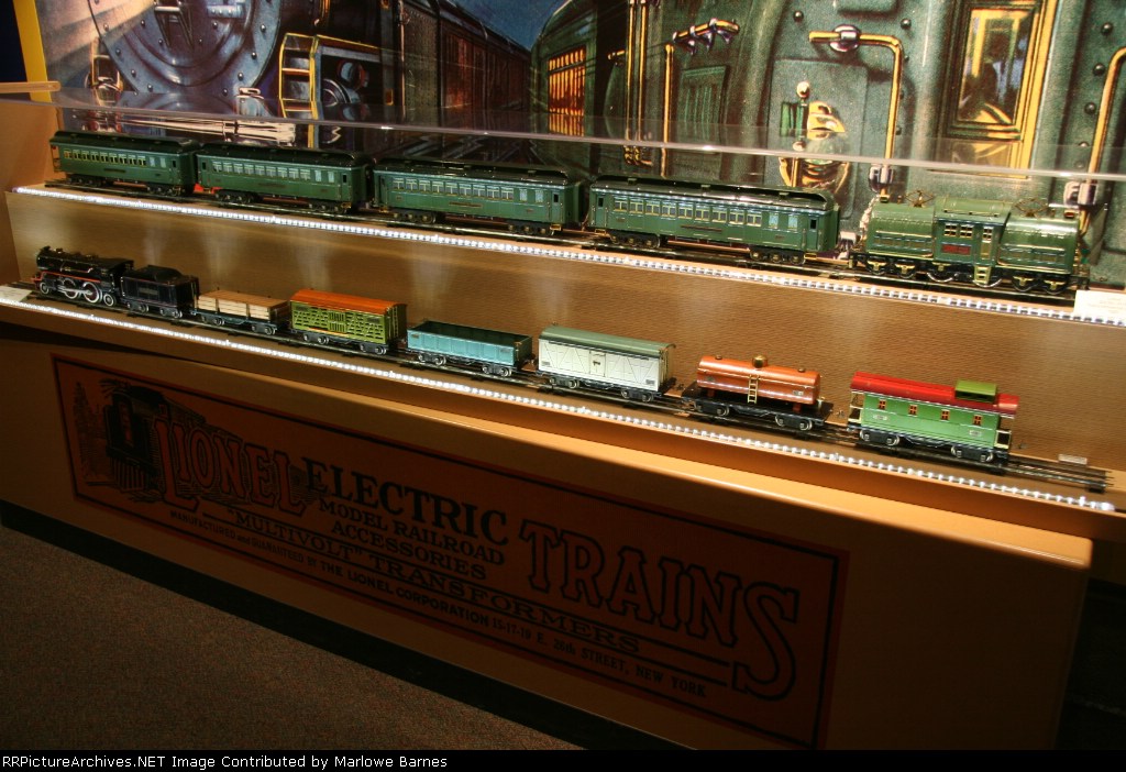 Close up of antique Lionel Train display
