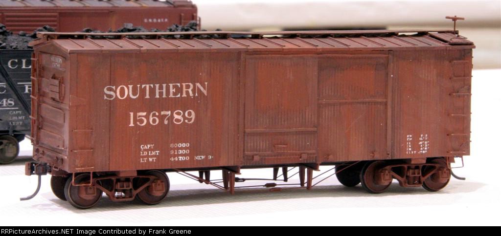 Southern 156789 "SU" 36' boxcar, S Scale, scratchbuilt from styrene by ...