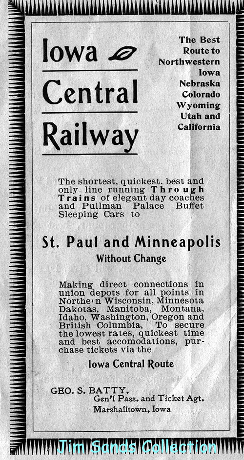 Old Ad for the Iowa Central Railway No Date