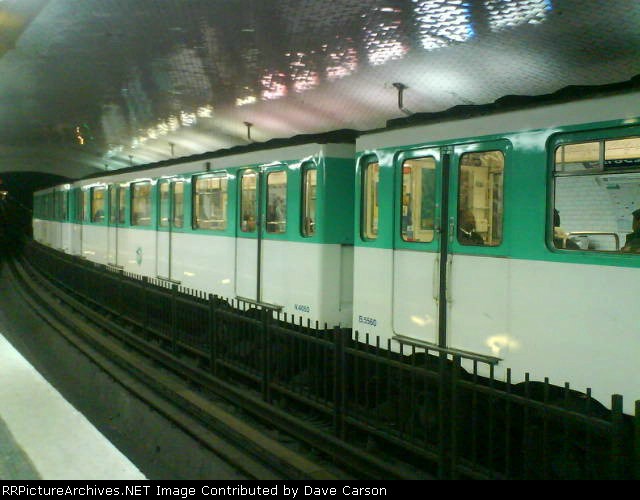RATP (Paris Metro) MP59 stock at Barbes-Rochechouart on Ligne 4