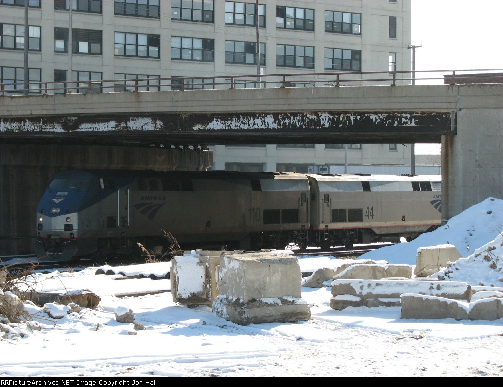 AMTK 110 & 44 leading the Lake Shore Limited under 18th Street