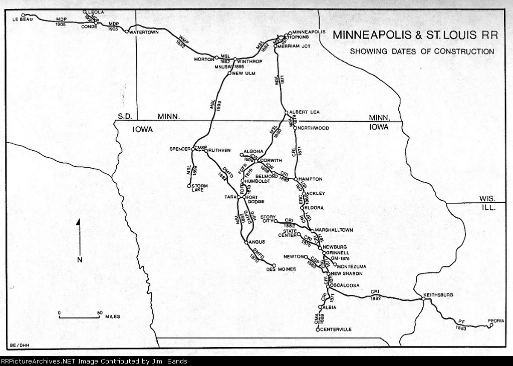 M&StL Map with dates built on the Sections