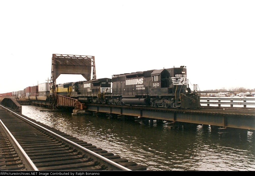 An SD40/B32/SD70M combo take tonights train west over Overpeck Creek
