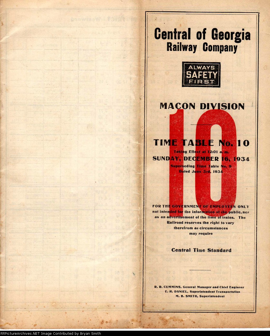 CofG Macon Division employee timetable