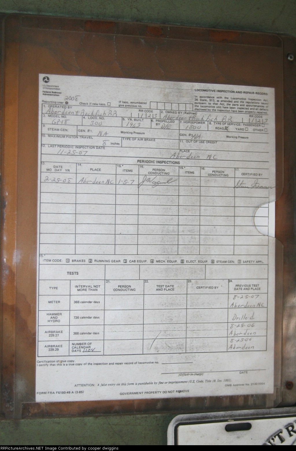 A&R 300 FRA inswection form