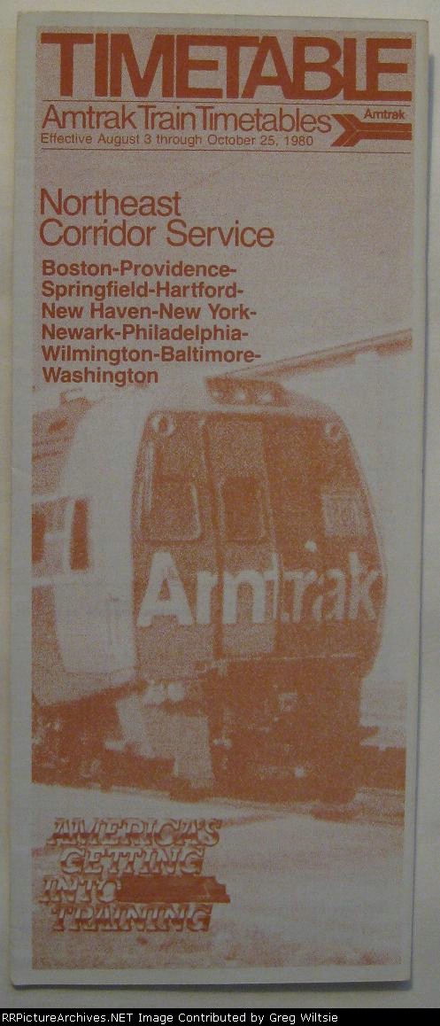 Amtrak Northeast Corridor Timetable