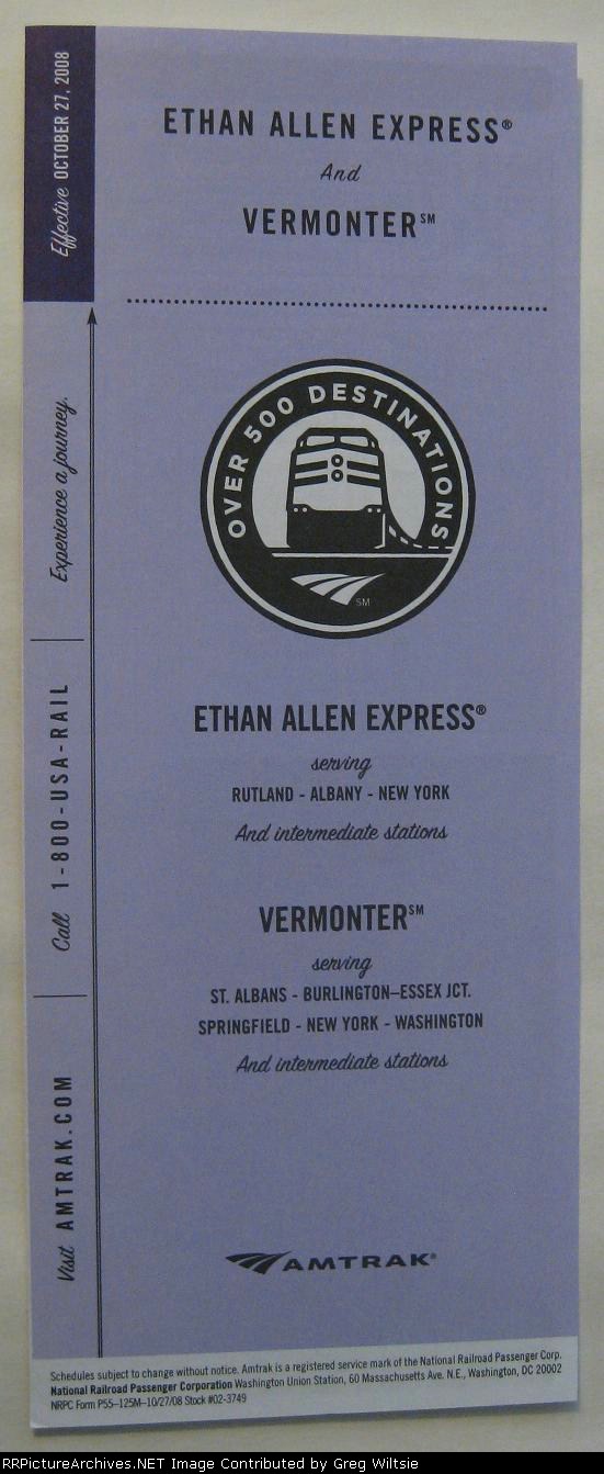 Amtrak Ethan Allen Express and Vermonter Timetable