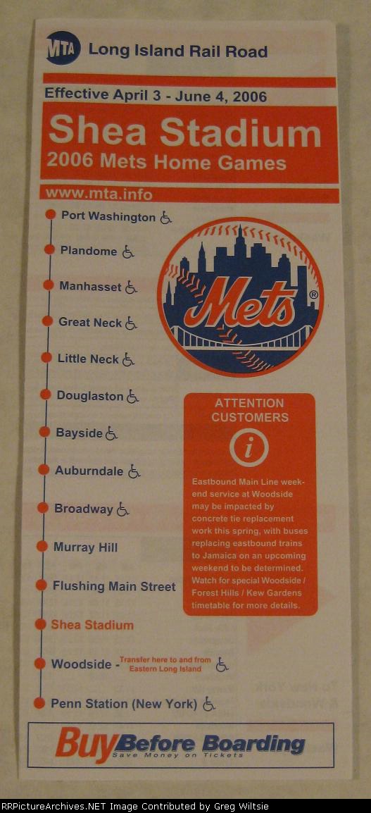Long Island Timetable - Shea Stadium 2006 Season