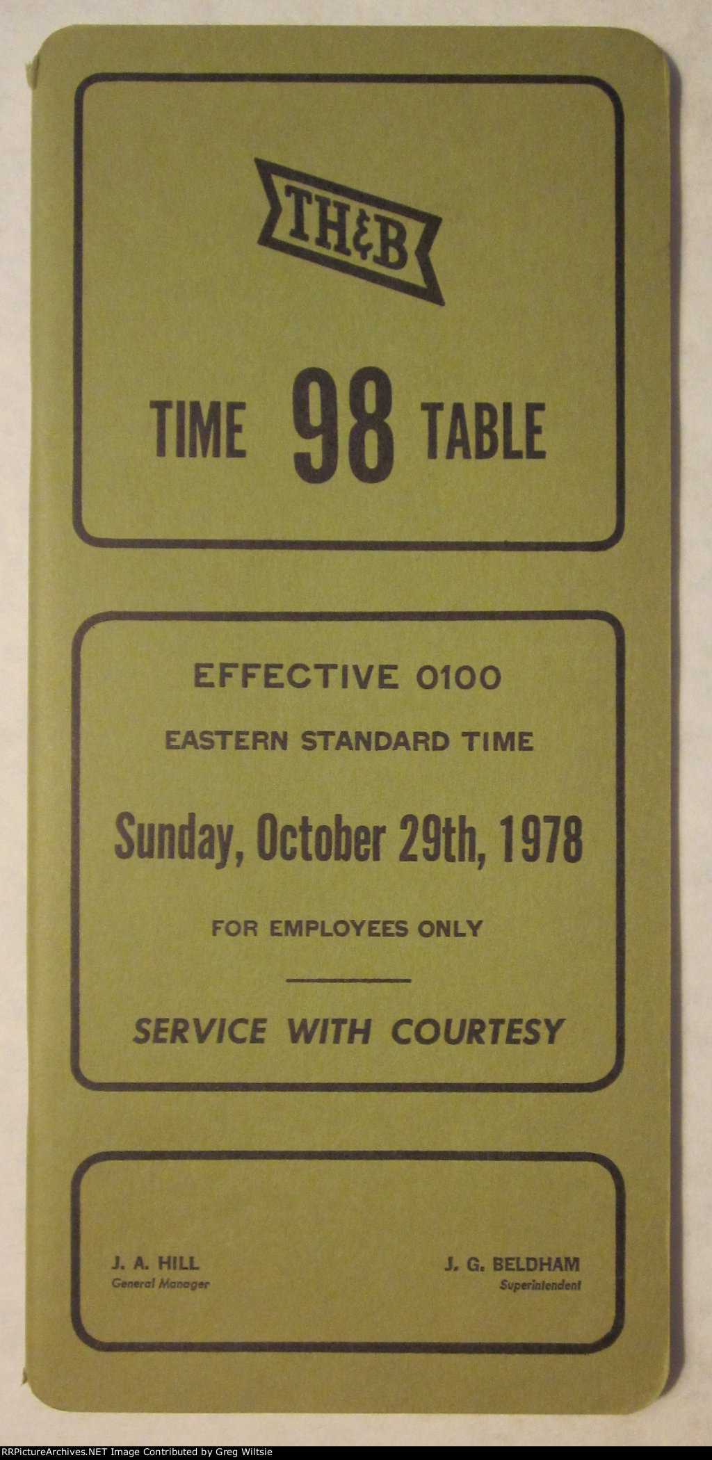 Toronto, Hamilton and Buffalo Railway Timetable 98