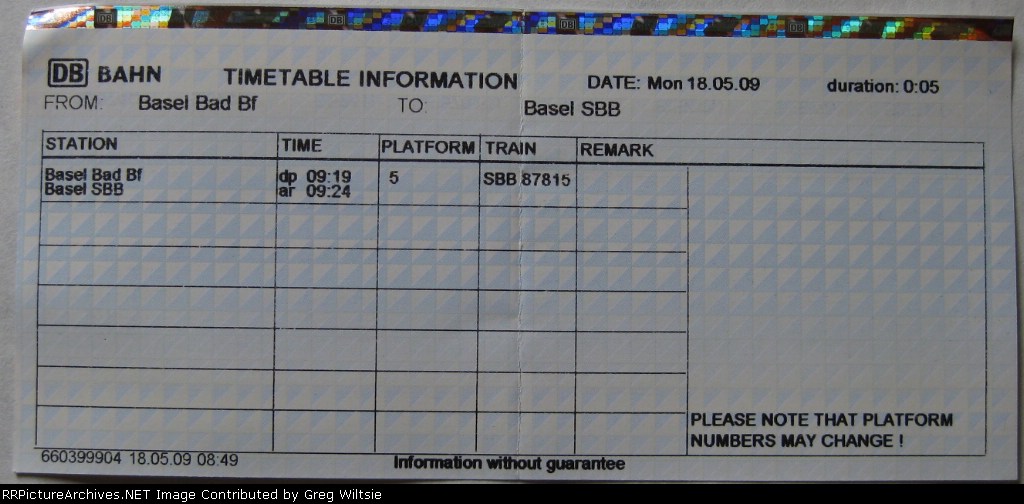 Deutsche Bahn Timetable for SBB regional train from Basel Bad, Germany ...