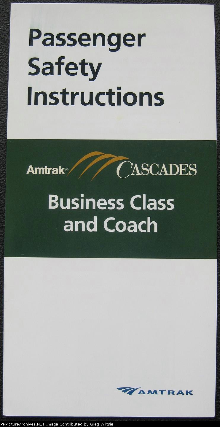 Passenger Safety Card for Amtrak's Cascade Business Class and Coach