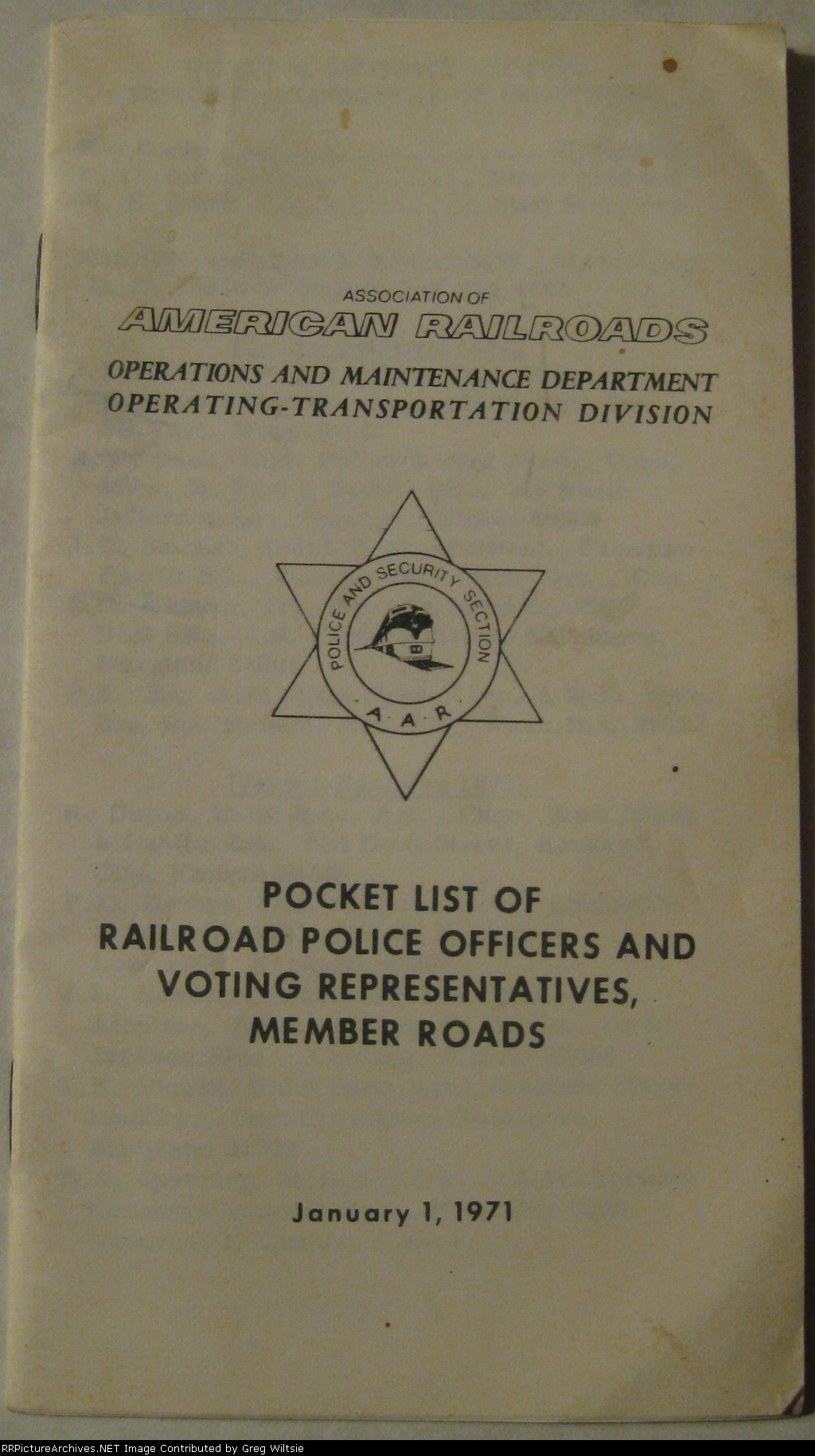 Association of American Railroads List of Railroad Police Officers