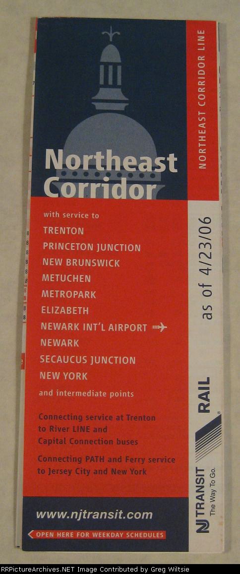 New Jersey Transit Northeast Corridor Timetable