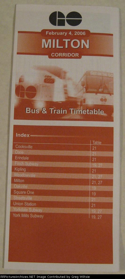 GO Transit Milton Timetable